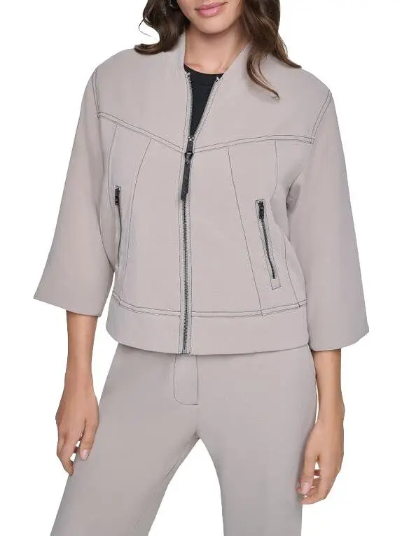 Dkny Contrast Stitch Zip-up Jacket - Putty