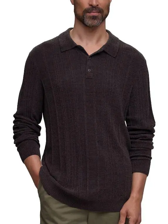 Barefoot Dreams Cozychic Ultra Lite® Long Sleeve Rib Polo - Espresso