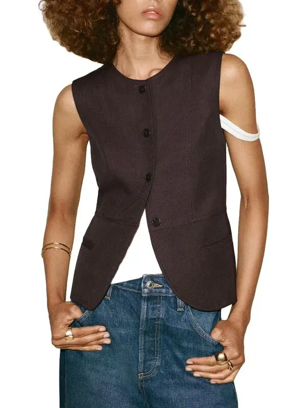 Mango Button Vest - Chocolate