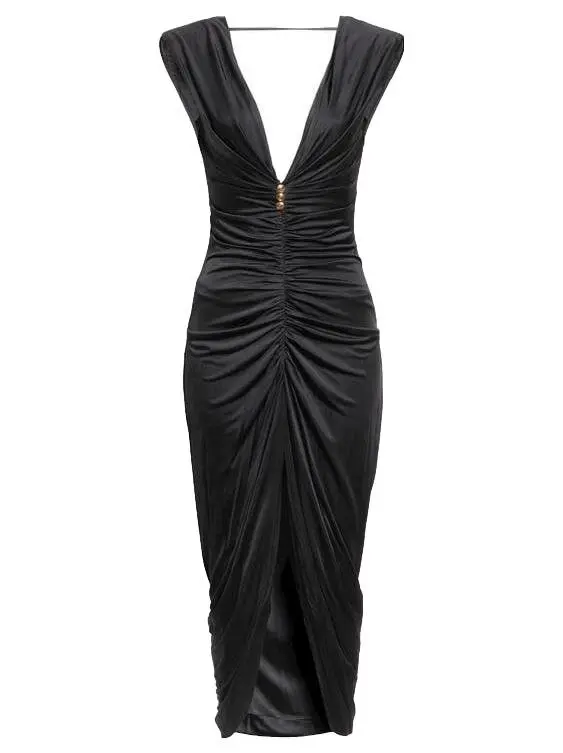 Versace Draped Liquid Jersey Gown - Black