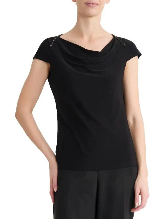 KASPER Cowl Neck Cap Sleeve Top - Black