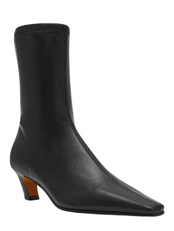 Steve Madden Kimmens Faux Leather Bootie With Kitten Heel And Square Toe - Black