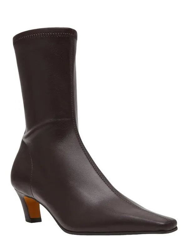 Steve Madden Kimmens Faux Leather Bootie With Kitten Heel And Square Toe - Brown