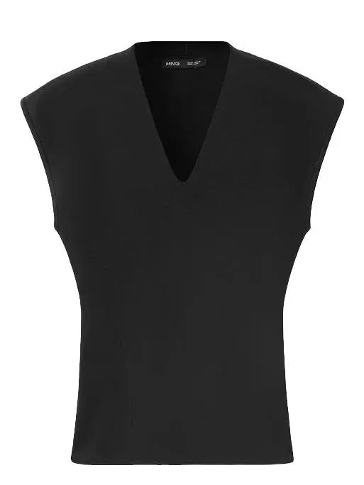 Mango V-neck Cap Sleeve Knit Top - Black
