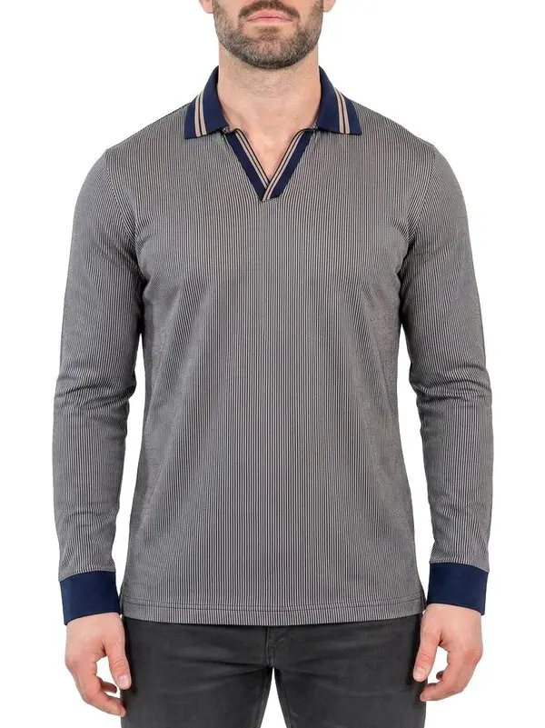 MACEOO Unknown Long Sleeve Cotton Polo - Brown