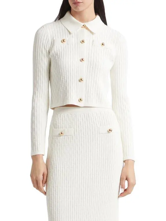 TOCCIN Posie Collared Cropped Jacket - Ivory