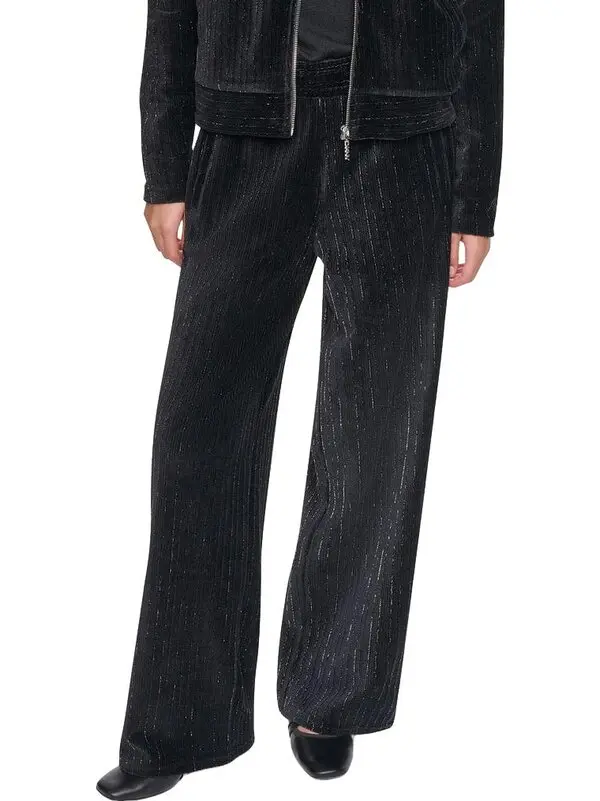Dkny Metallic Velvet Wide Leg Pants - Black