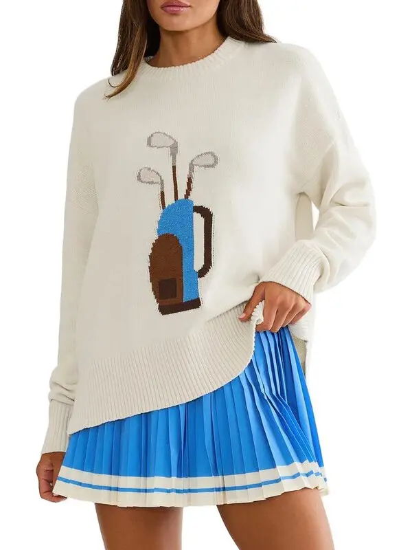 Beach Riot Callie Crewneck Sweater With Golf Bag Graphic - Opal Sky