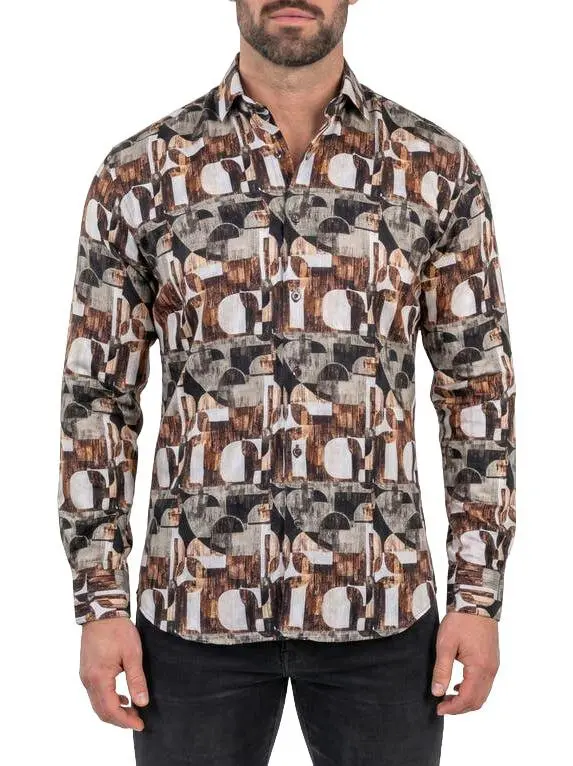 MACEOO Fibonacci Contemporary Fit Button-up Shirt - Brown
