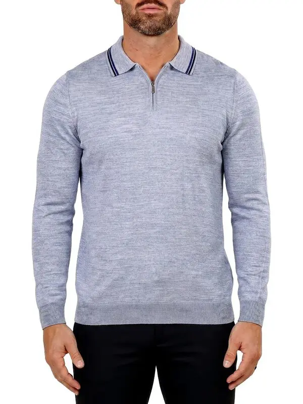 MACEOO Quarter Zip Merino Wool Sweater - Grey