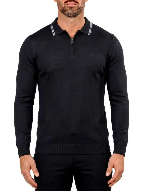 MACEOO Quarter Zip Merino Wool Sweater - Black