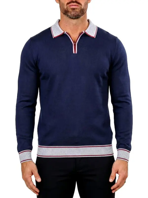 MACEOO Quarter Zip Merino Wool Sweater - Blue