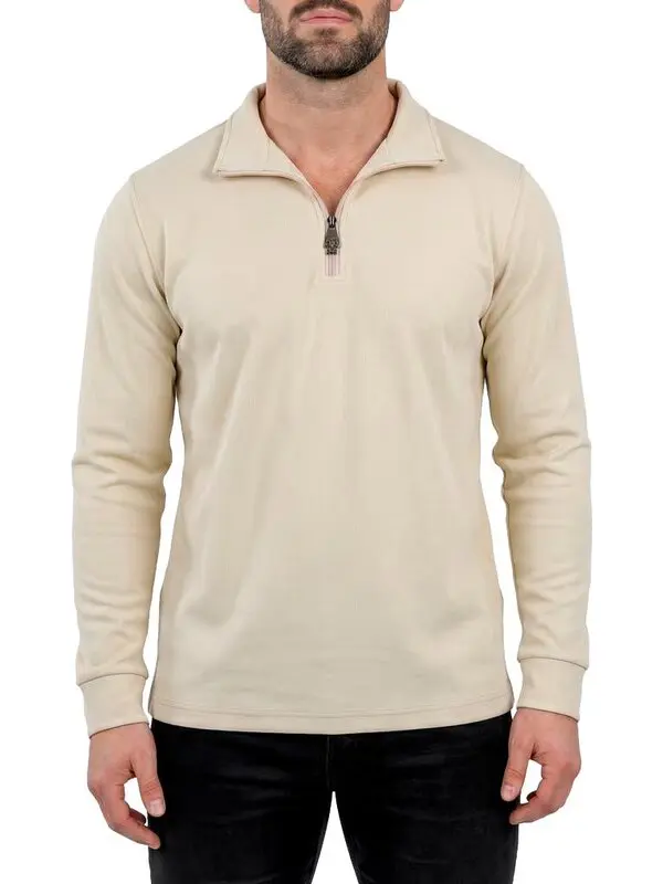 MACEOO Cotton Quarter Zip Pullover Sweater - Beige