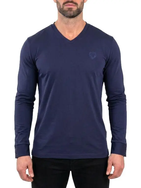 MACEOO Rissa V-neck Long Sleeve T-shirt - Blue
