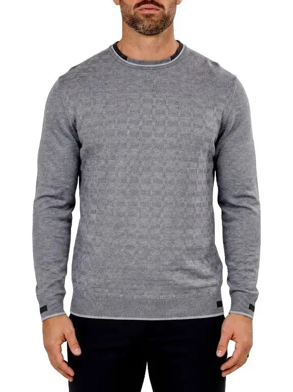 MACEOO Textured Checkerboard Crewneck Sweater - Grey