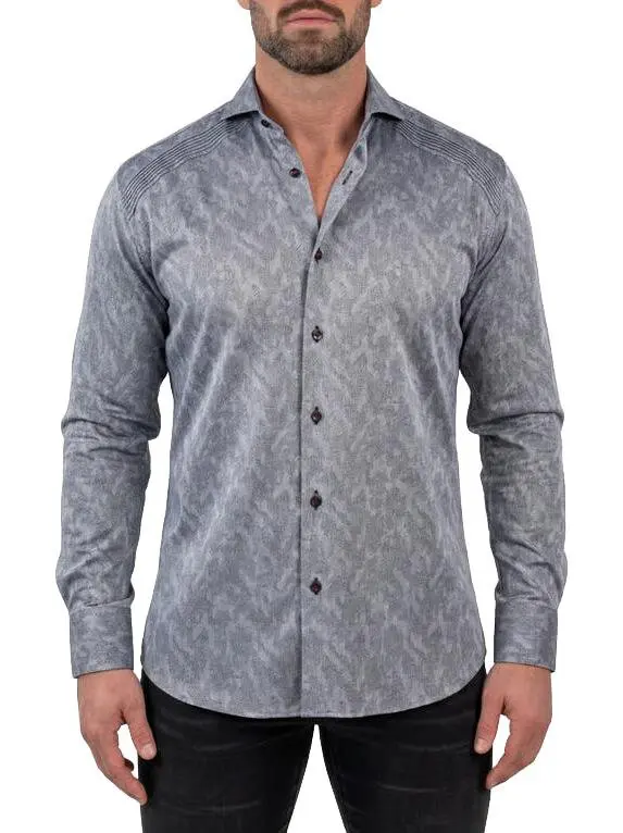 MACEOO Pintuck Textured Cotton Button Up Shirt - Grey