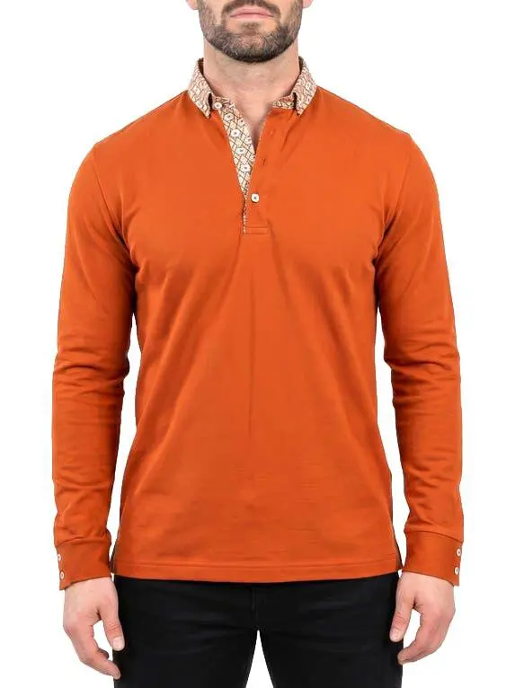 MACEOO Newton Ooohcotton Long Sleeve Polo - Orange