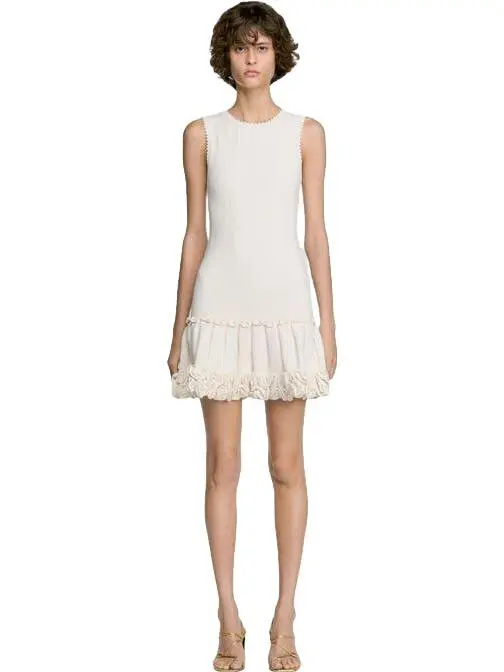 Sandro Knit Dress With Floral Skirt - Ecru