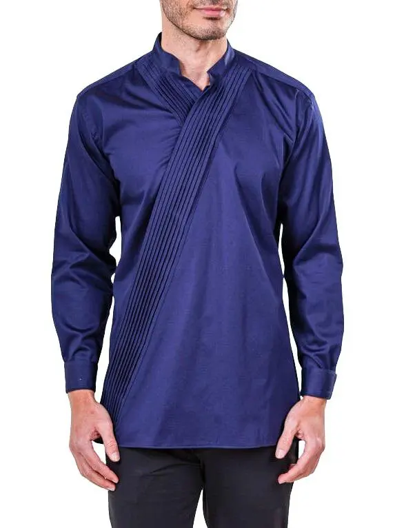 MACEOO Kymono Asymmetric Pleat Button-up Shirt - Blue