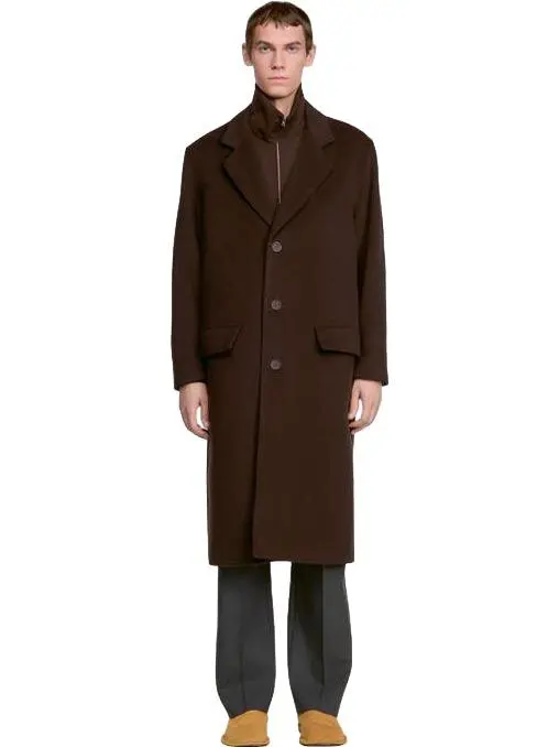 Sandro Long Wool And Cashmere Coat - Chocolate