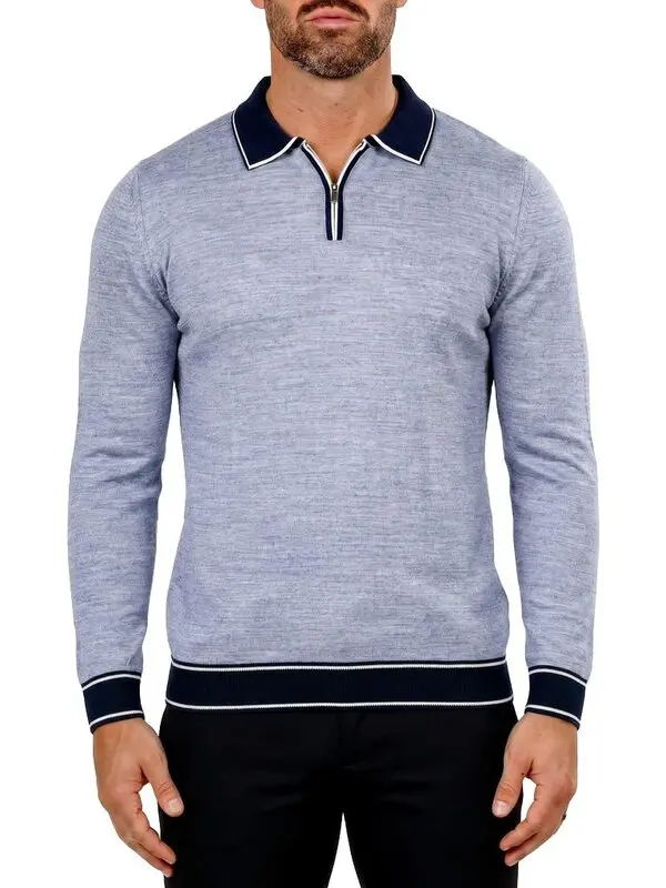 MACEOO Quarter Zip Merino Wool Sweater - Grey