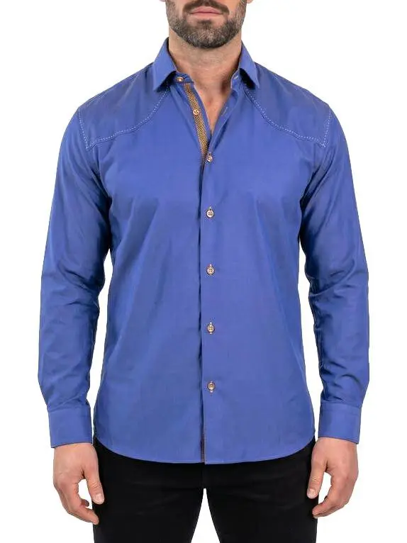 MACEOO Punto Cotton Long Sleeve Dress Shirt - Blue