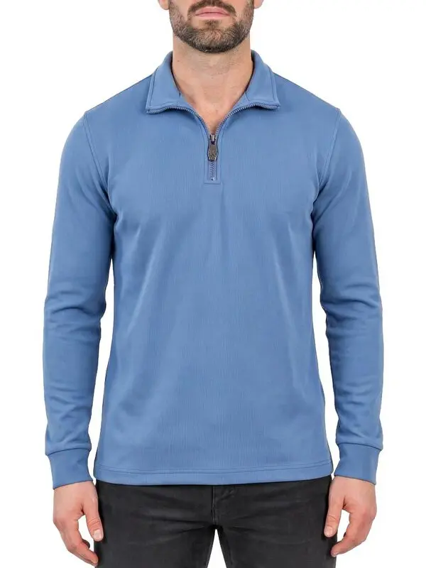 MACEOO Mercerized Cotton Quarter Zip Sweater - Blue