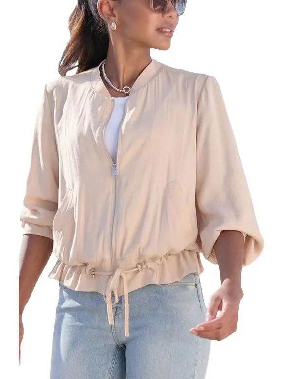 LASCANA Zip-up Drawstring Bomber Jacket - Beige