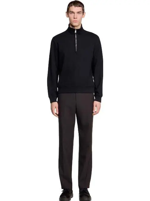 Sandro Boxy Zip-up Standing Collar Sweater - Black