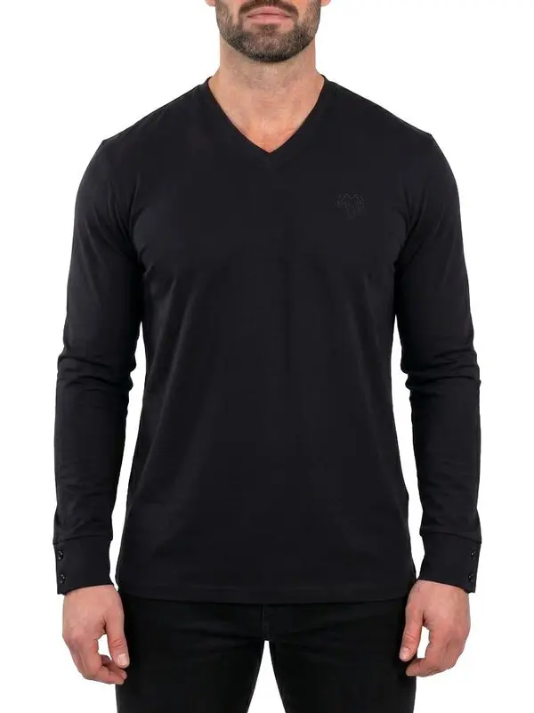 MACEOO Rissa Long Sleeve V-neck T-shirt - Black