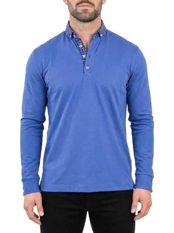 MACEOO Newton Long Sleeve Polo - Blue