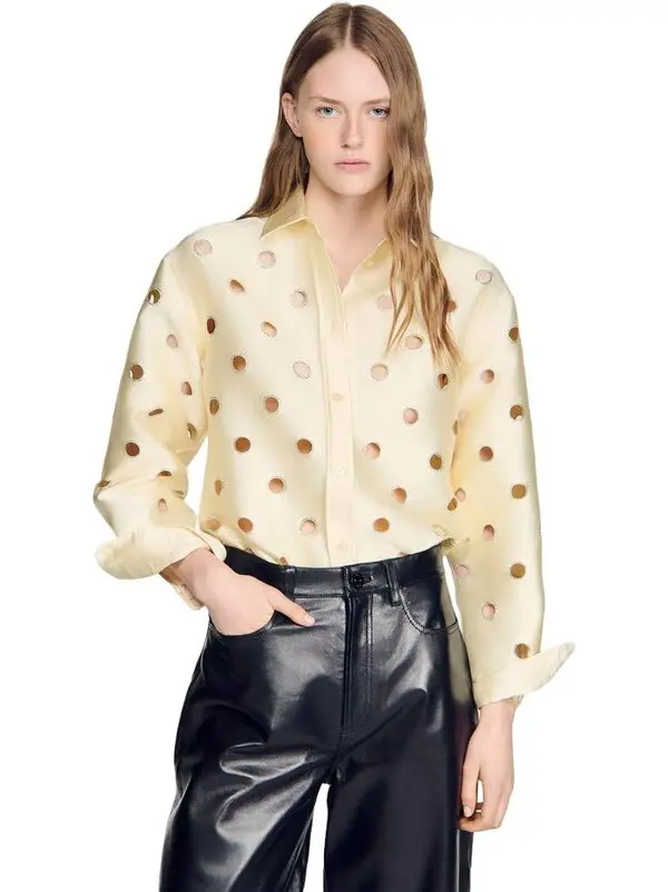 Sandro Openwork Rhinestone Embellished Shirt - Vanilla