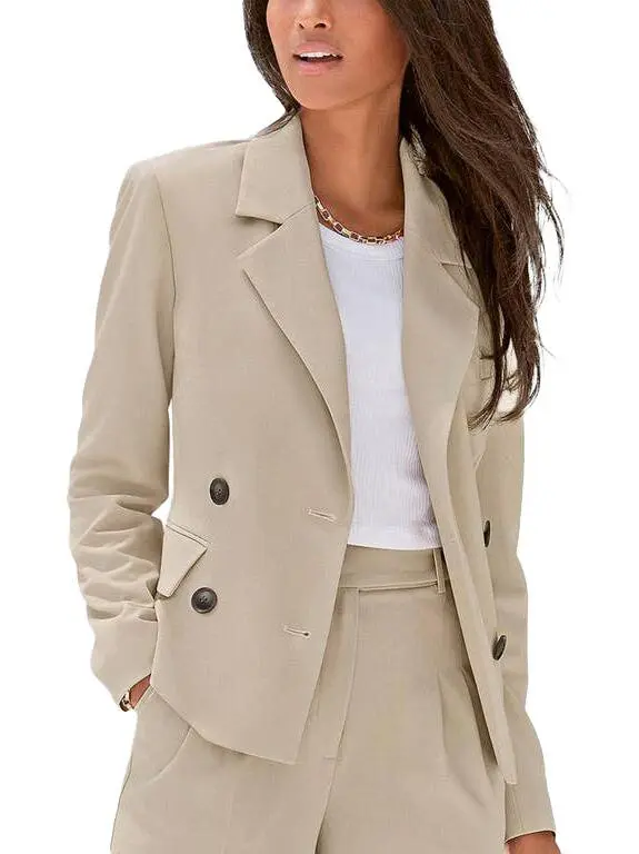 LASCANA Double Breasted Blazer With Notched Lapel - Sand