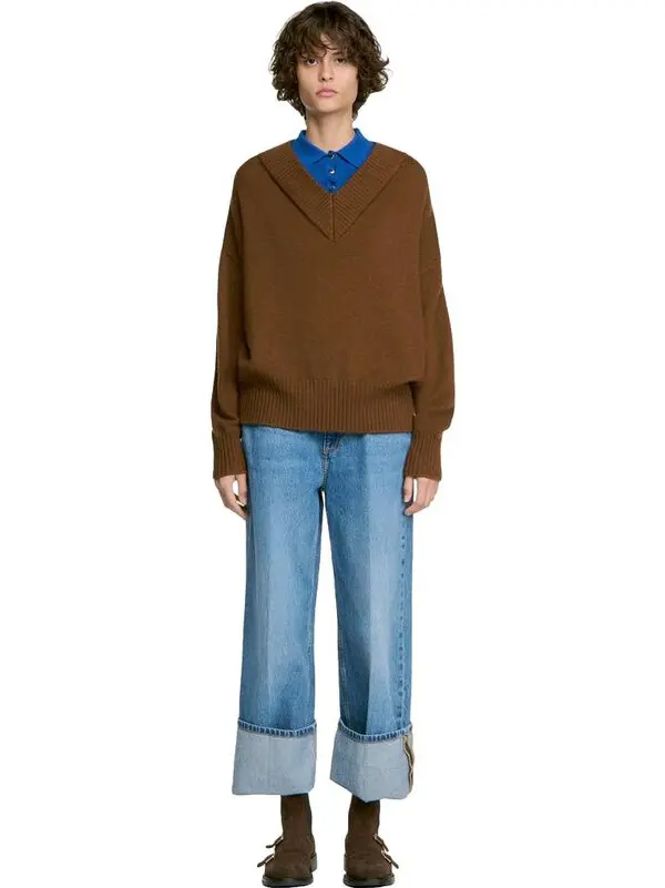 Sandro 2-in-1 Wool And Cashmere Sweater - Camel