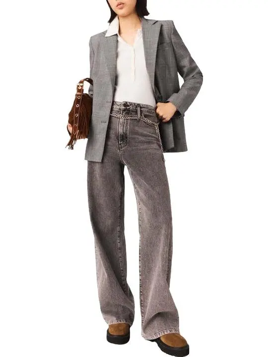 Maje Wide-leg Jeans With Chain-link Belt - Grey