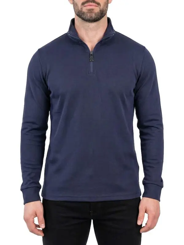 MACEOO Mercerized Cotton Quarter-zip Pullover - Blue