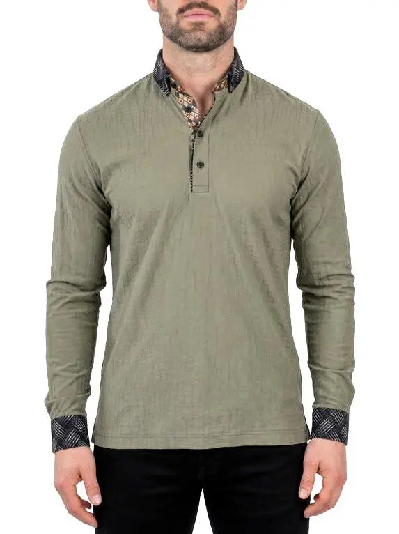 MACEOO Newton Crocodile Pattern Long Sleeve Polo - Grey