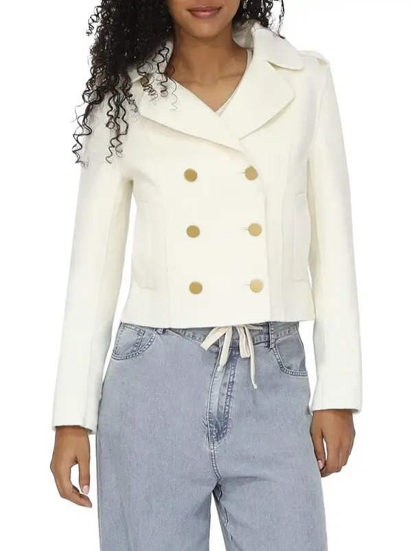 BELLE & BLOOM Double-breasted Wool Blend Peacoat - Cream
