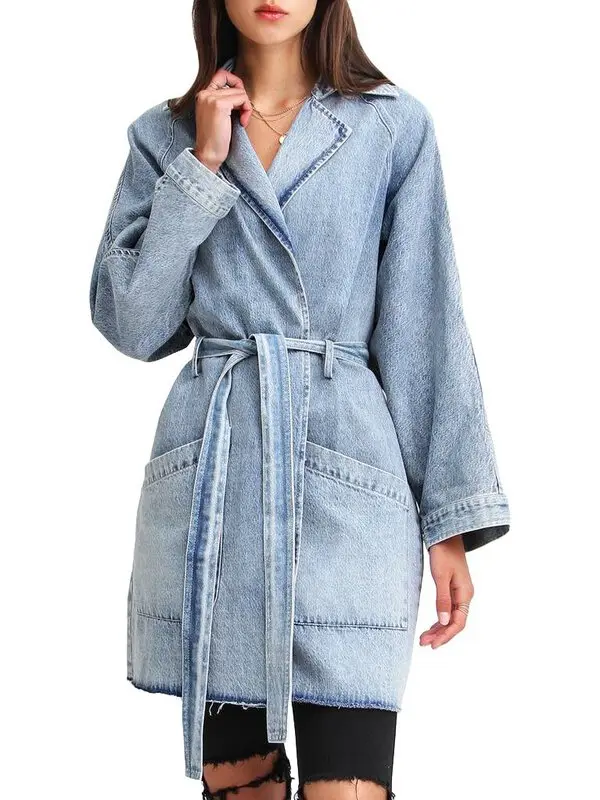 BELLE & BLOOM Relaxed Boyfriend Denim Trench Jacket - Indigo
