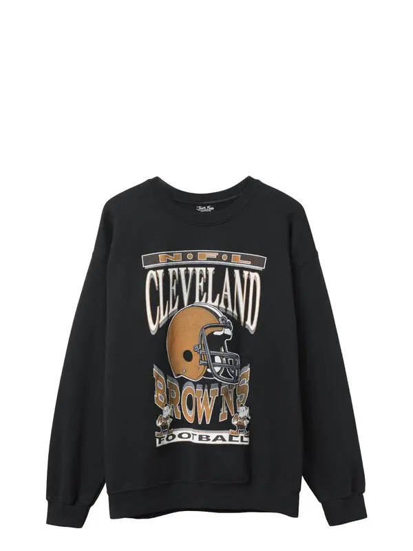 Junk Food Cleveland Browns Helmet Crewneck Sweatshirt - Black