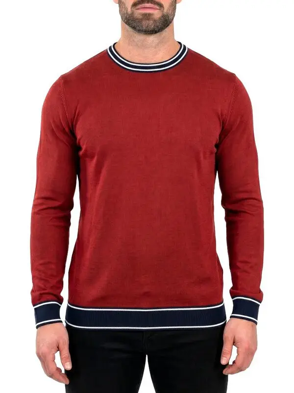 MACEOO Merino Wool Crewneck Sweater With Contrast Tipping - Brown