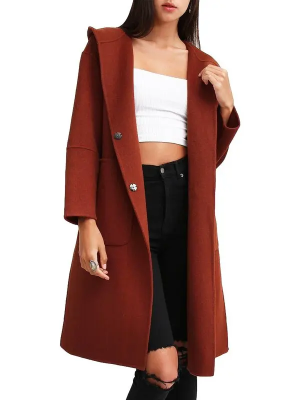 BELLE & BLOOM Hooded Wool Blend Coat - Caramel