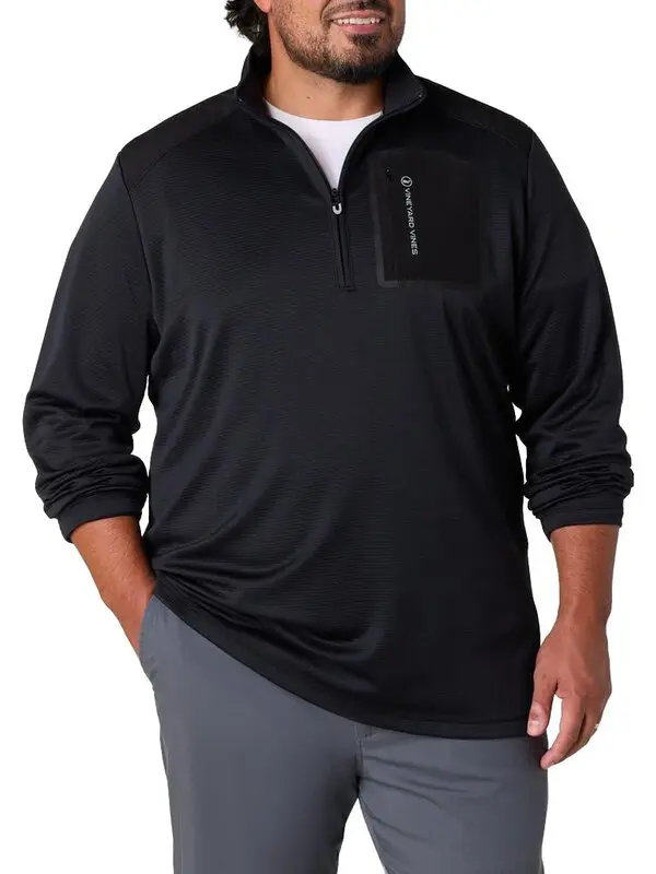 Vineyard Vines Big & Tall Grid Pattern 1/4-zip Tech Pullover - Jet Black