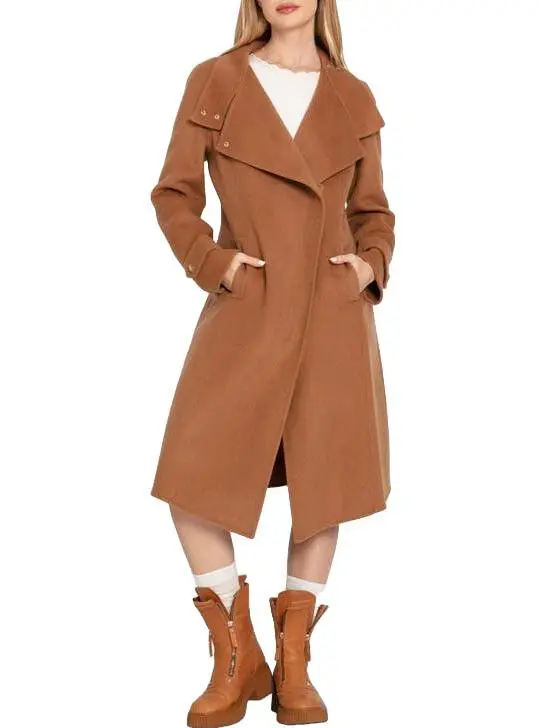 BELLE & BLOOM Asymmetric Zip Wool Blend Coat - Camel