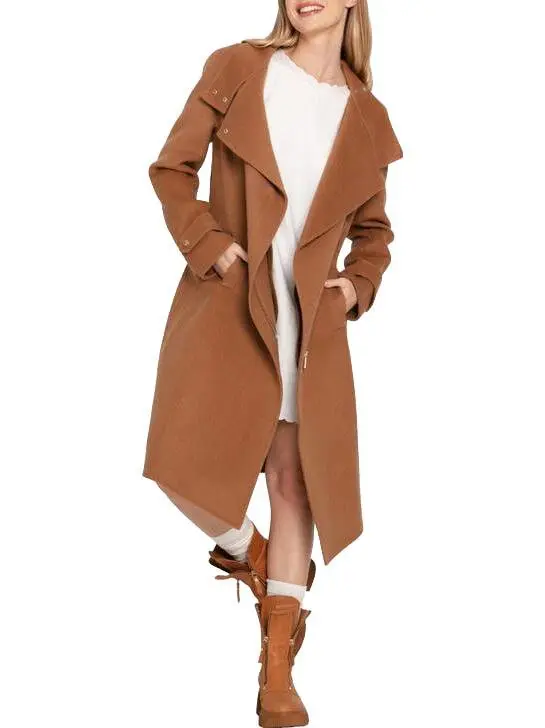 BELLE & BLOOM Asymmetric Zip Wool Blend Coat - Camel