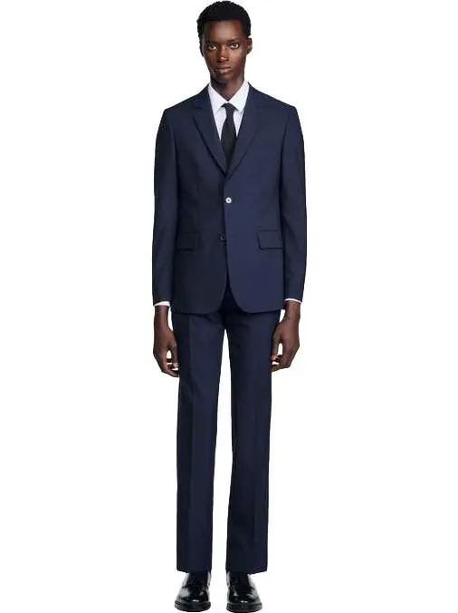 Sandro Virgin Wool Suit Jacket - Navy Blue