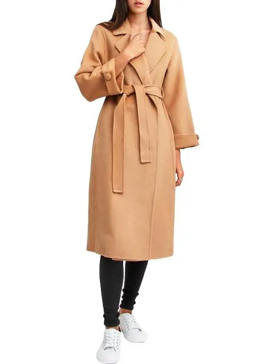 BELLE & BLOOM Oversized Wool Coat With Tie Waist - Camel