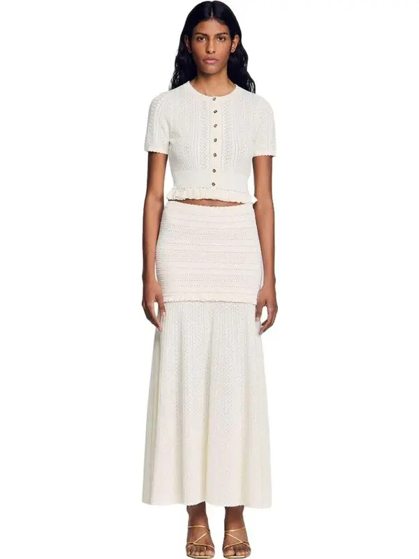 Sandro Pointelle Knit Maxi Skirt - Ecru
