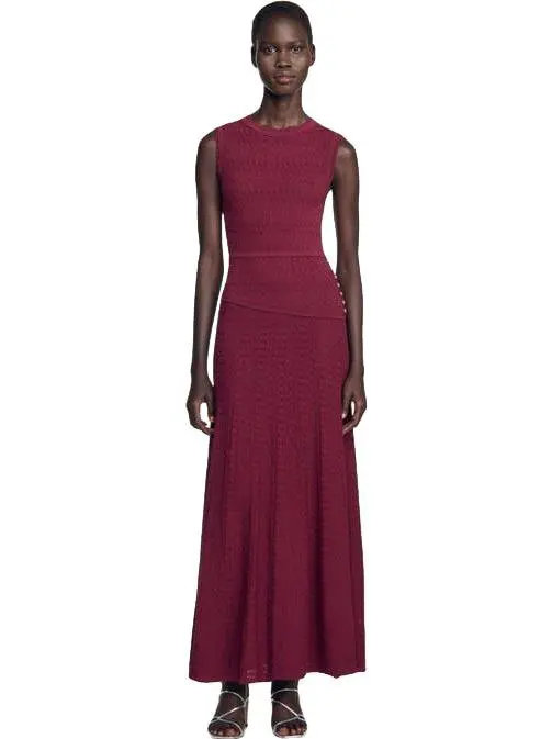 Sandro Pointelle Knit Maxi Dress - Bordeaux