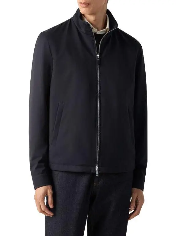 Zegna Water Repellent Microfiber Twill Jacket - Navy Blue